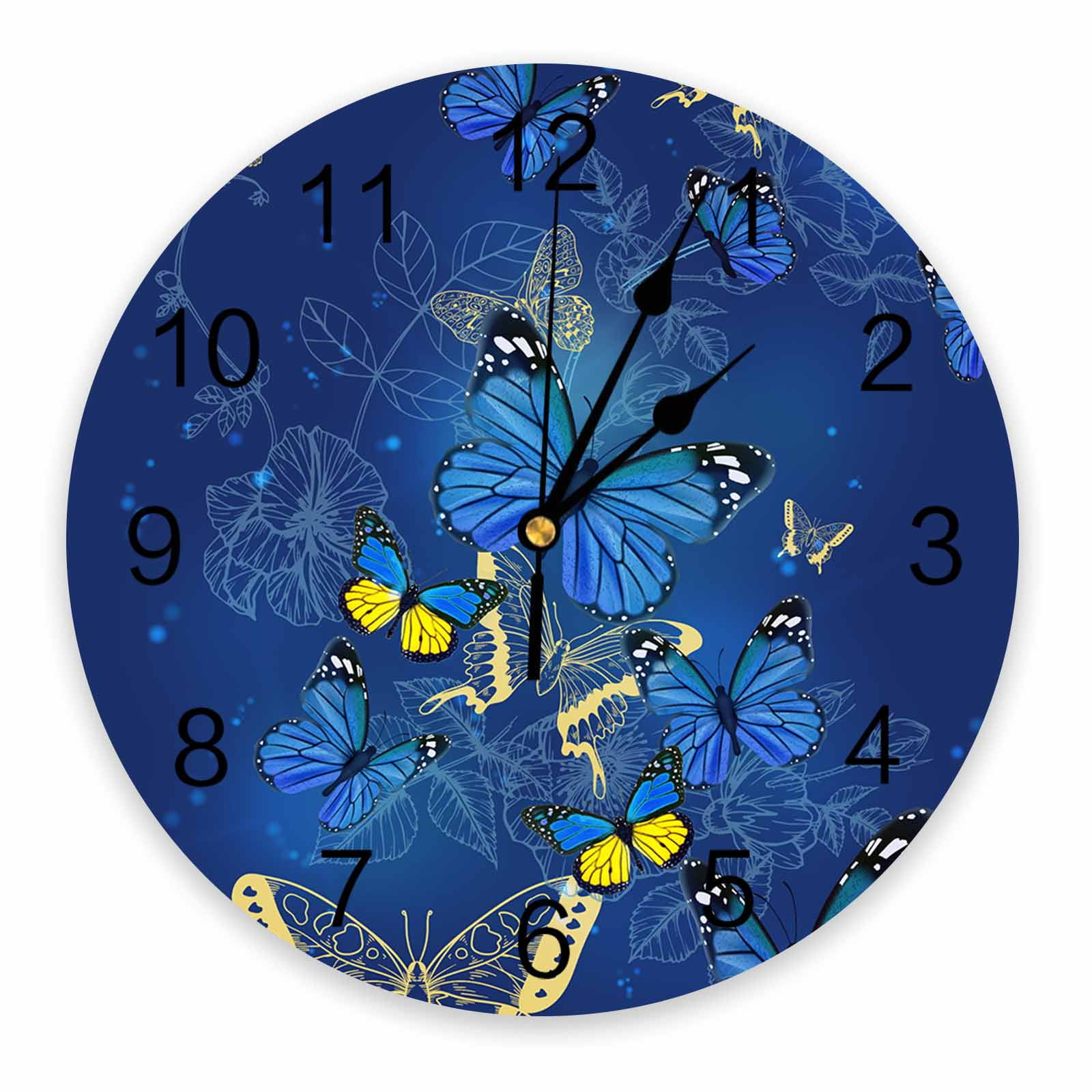 Butterfly Flower Blue PVC Wall Clock Bedroom ration Wall Clock Modern ...