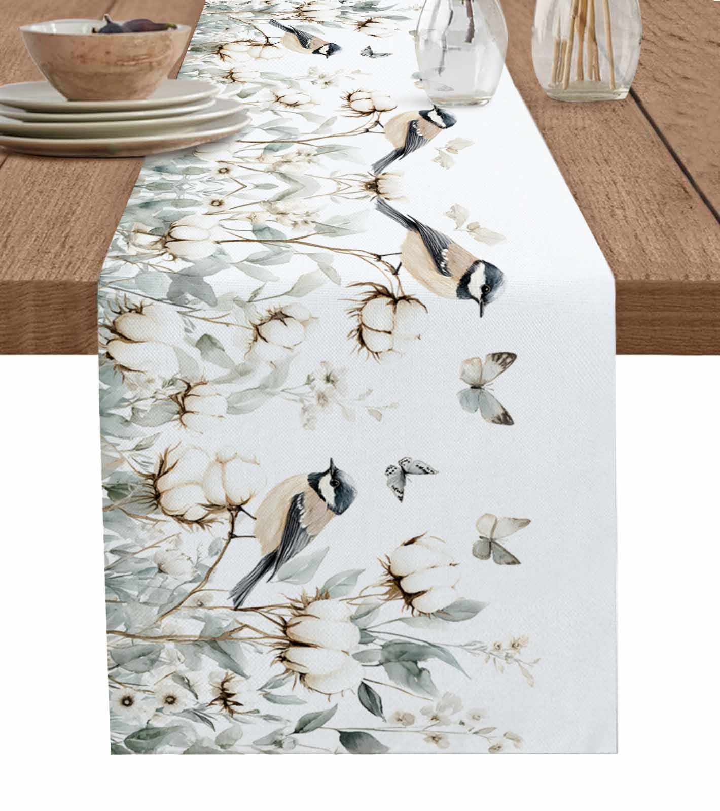 Butterfly Flower Burlap Cotton Table Runner 13x48 Inches Long, Cotton ...