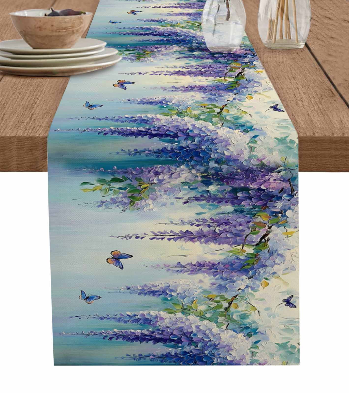 Butterfly Flower Burlap Cotton Table Runner 18x72 Inches Long, Abstract ...