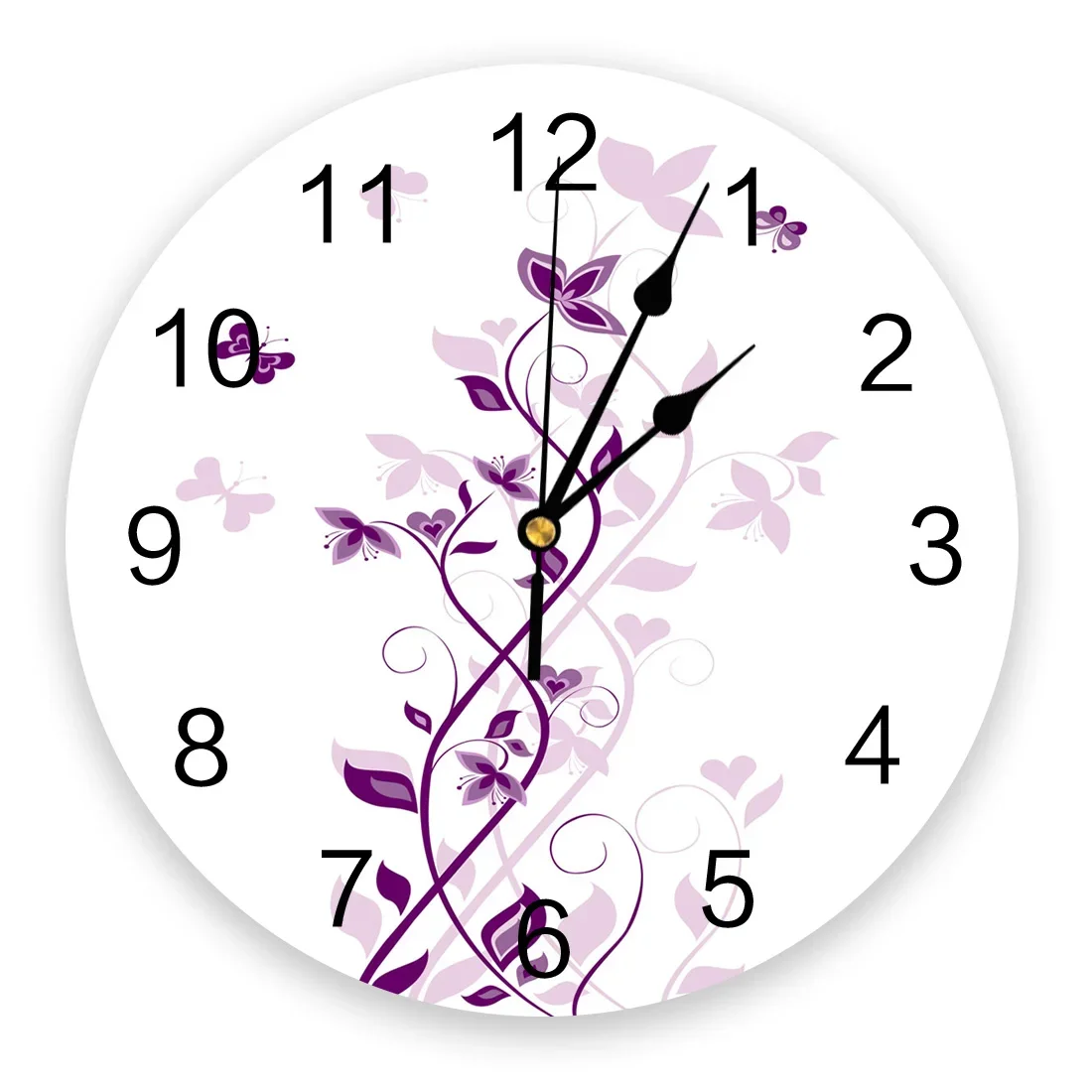 Butterfly Flower Cane Vine White Round Wall Clock Creative Home Decor ...