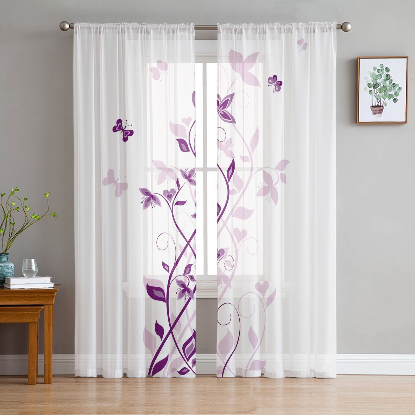 Butterfly Flower Cane Vine White Sheer Curtain for Living Room Bedroom ...