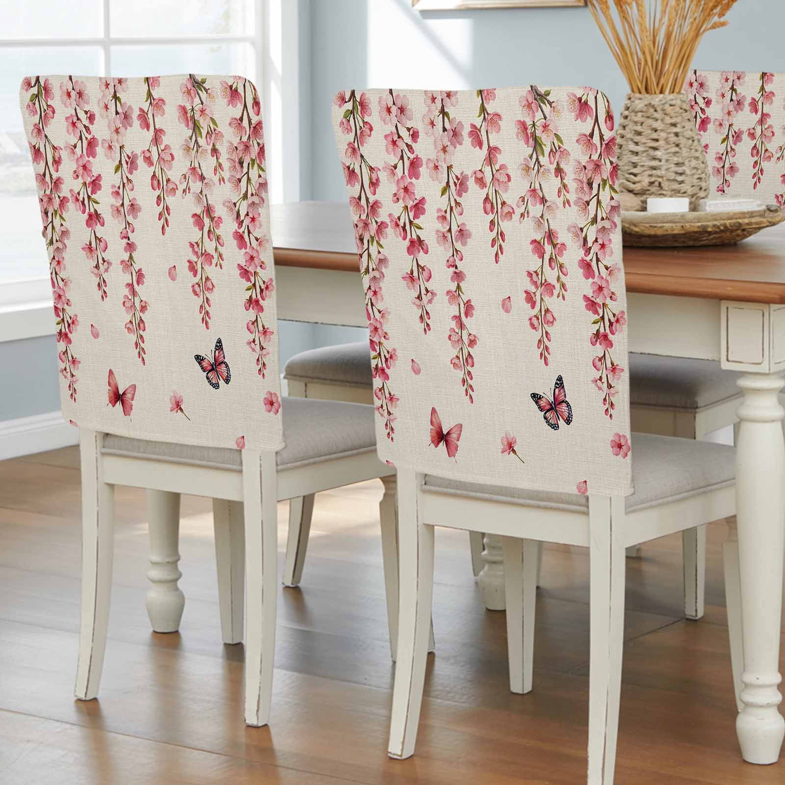 Butterfly Flower Chair Back Covers, Farmhouse Country Pink Floral on ...