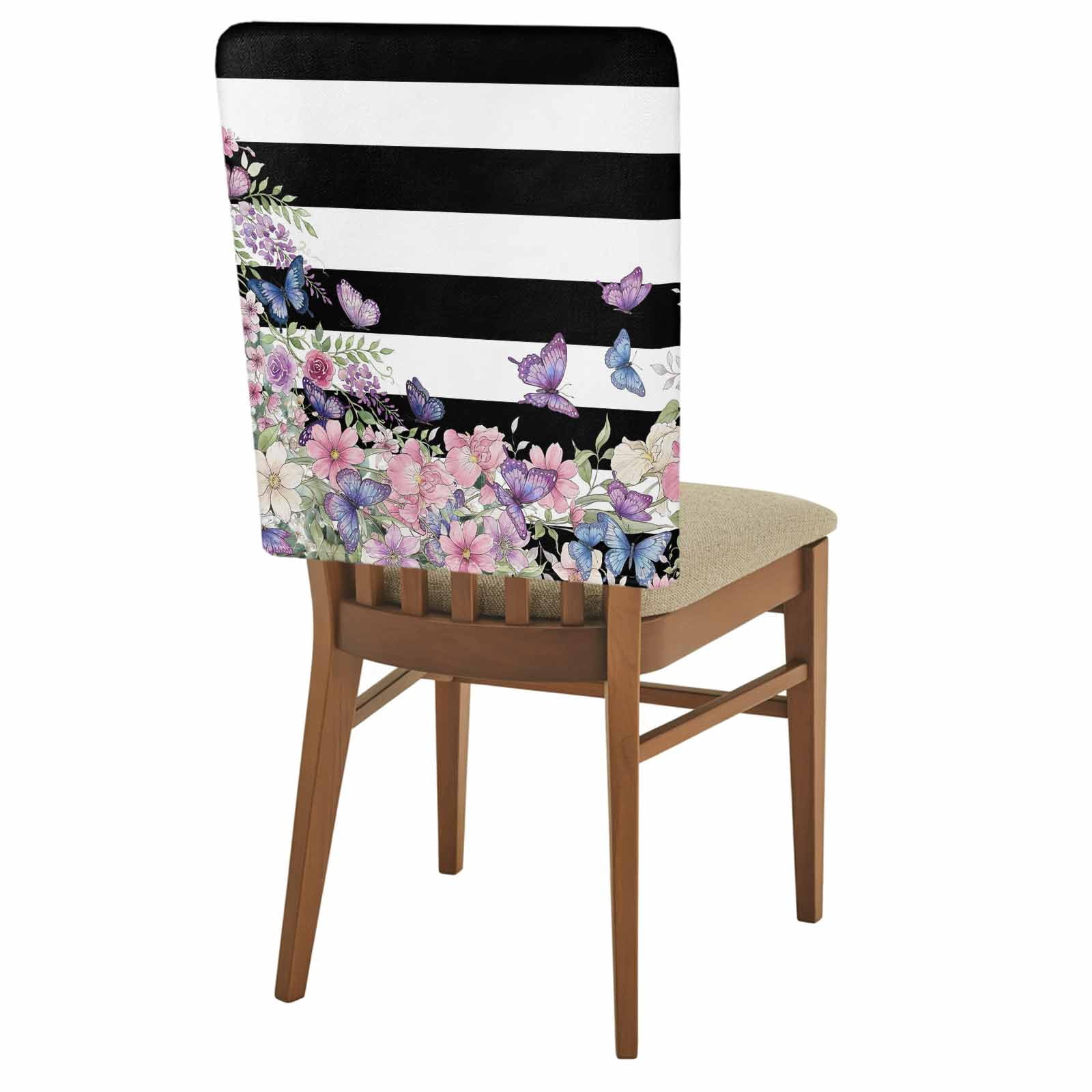 Butterfly Flower Chair Covers Set of 1 Watercolor Pink Rose Floral ...