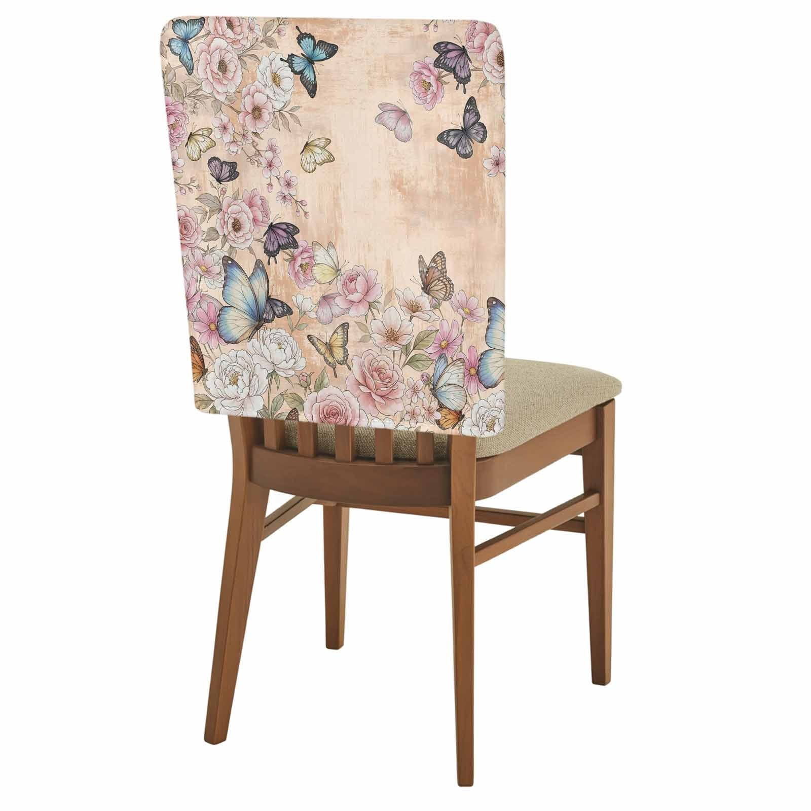 Butterfly Flower Chair Covers Set of 4 Vintage Pink Rose Floral Retro ...
