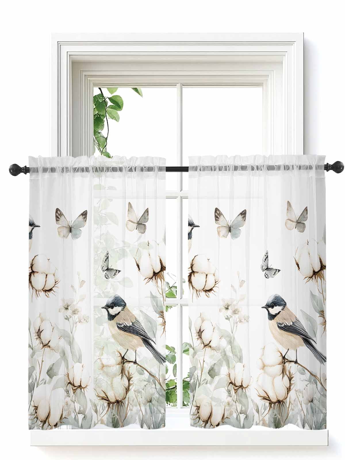 Butterfly Flower Curtains 45 Inch Length,Sheer Curtains for Bedroom ...