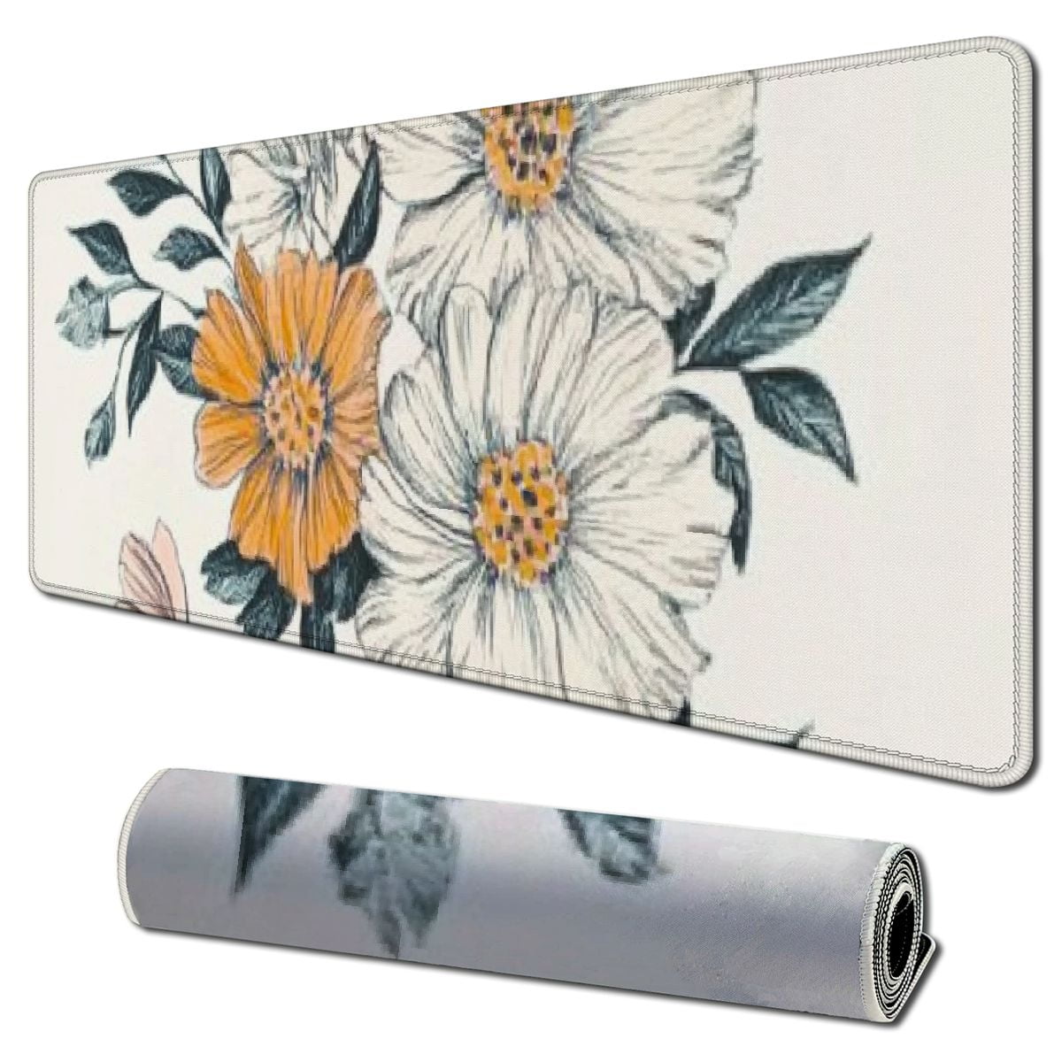 Butterfly Flower Desk Pad, Rubber Base Mousepad with Stitched , Daisies ...