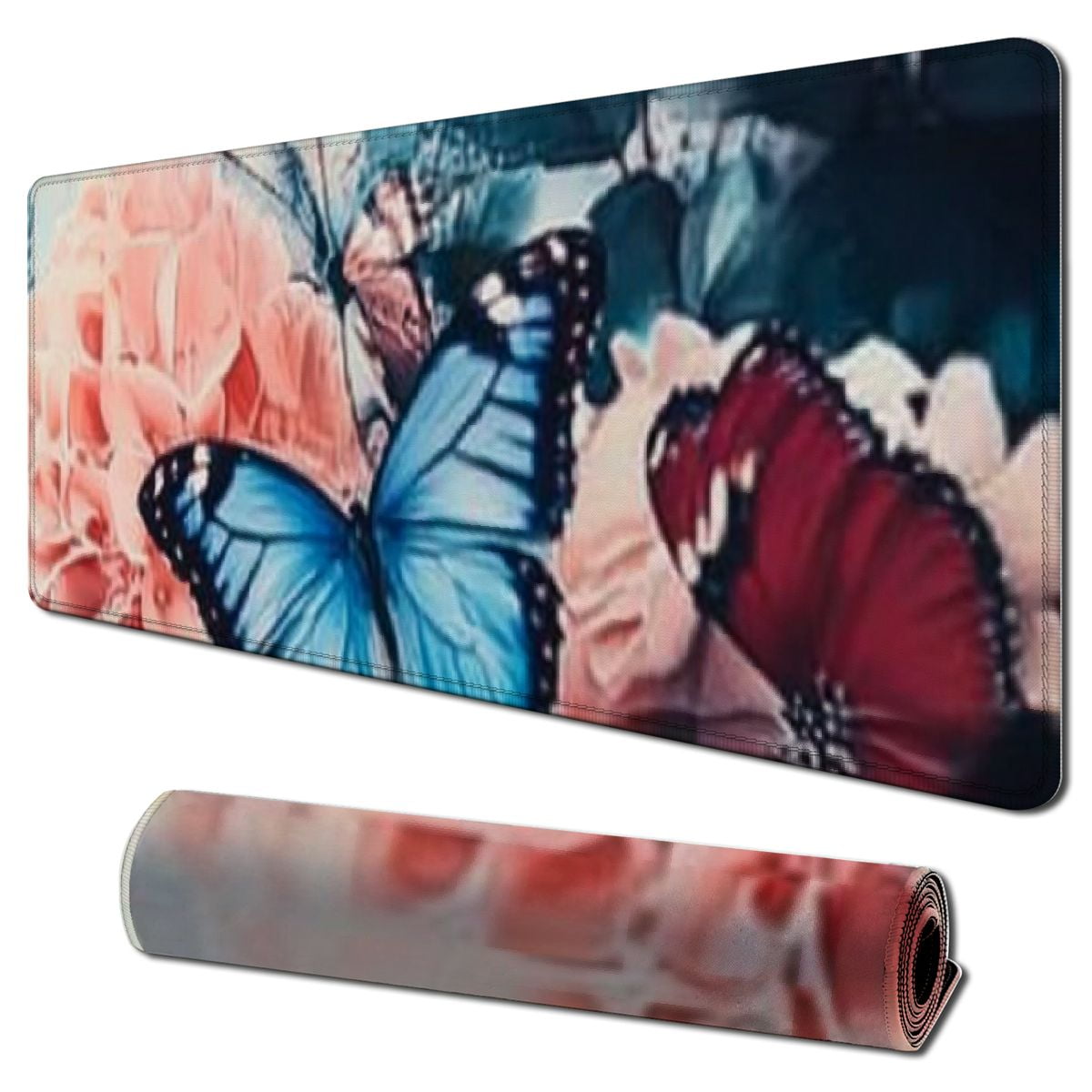 Butterfly Flower Desk Pad, Rubber Base Mousepad with Stitched , Daisies ...