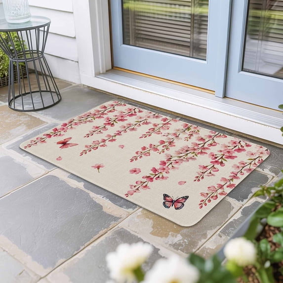 Butterfly Flower Door Mat Indoor Outdoor,Farmhouse Country Pink Floral ...