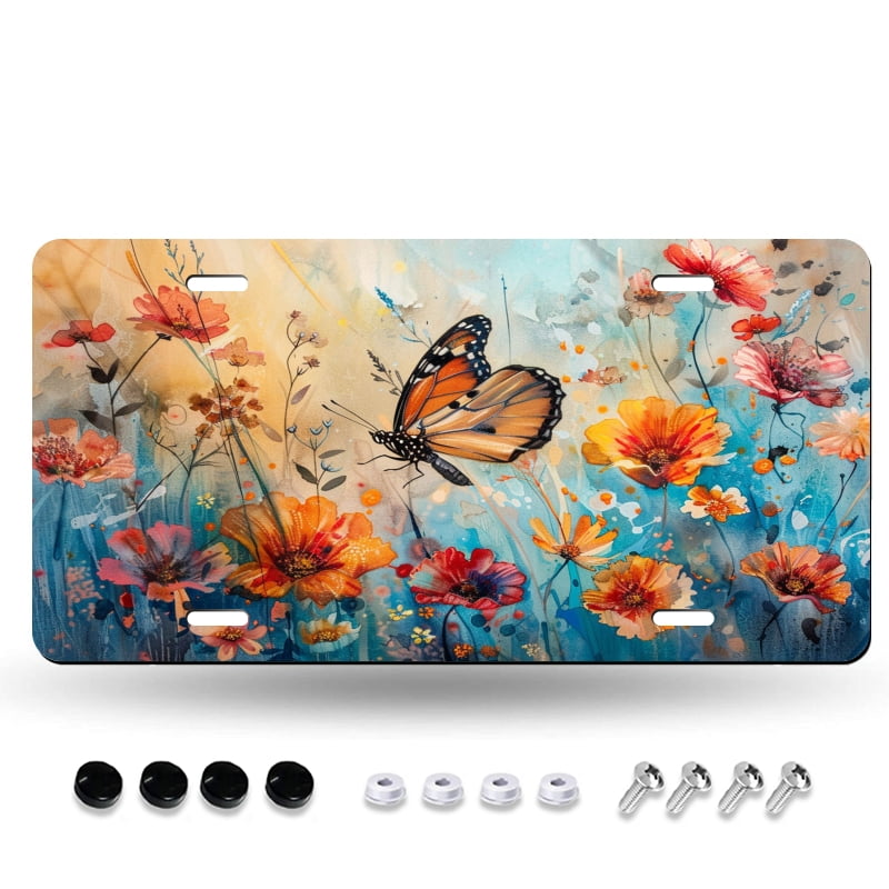 Butterfly in The Flower Garden with Orange and Blue Colors License ...