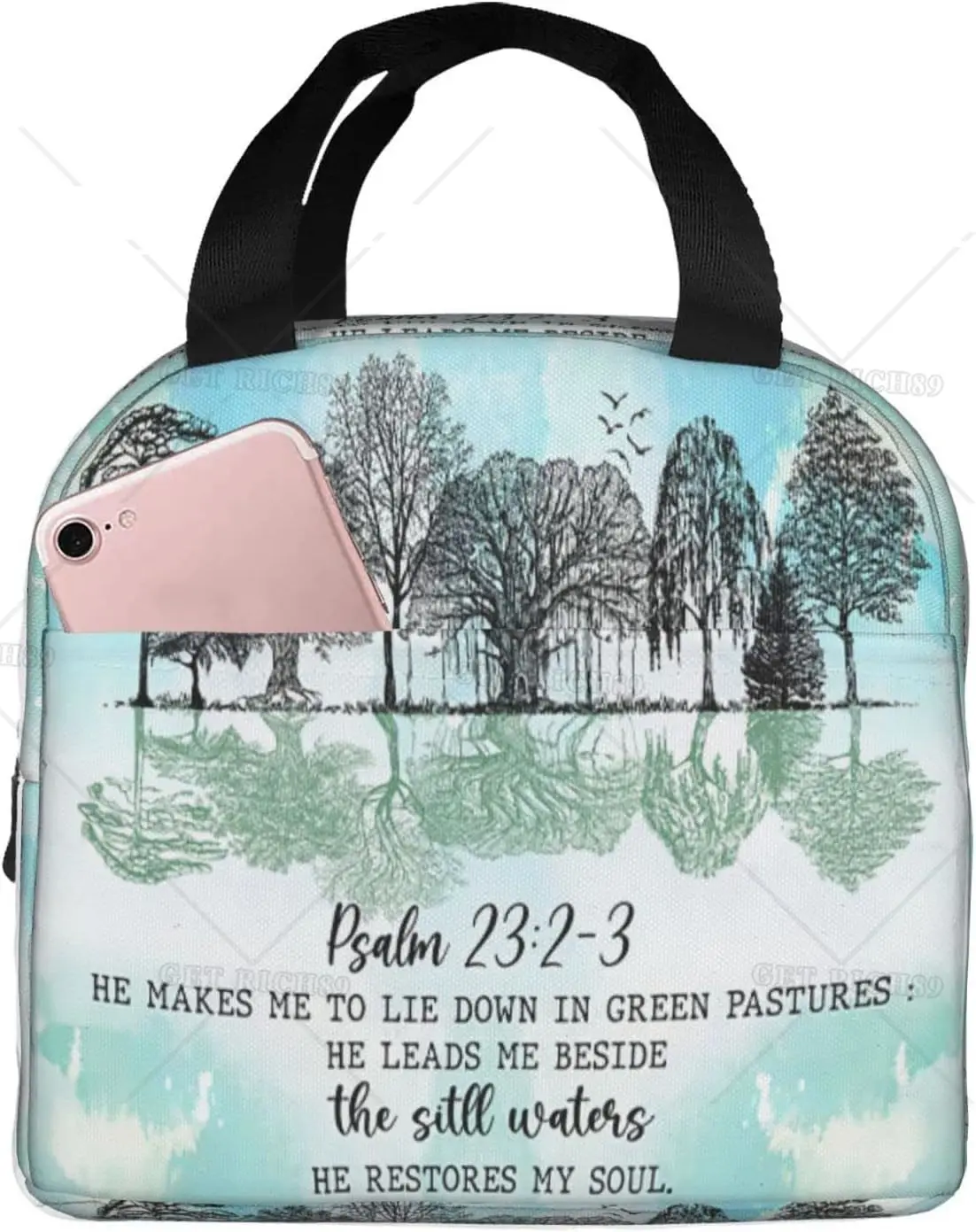 Butterfly Flower Insulated Lunch Bag Women Bible Quote Christian Verse ...