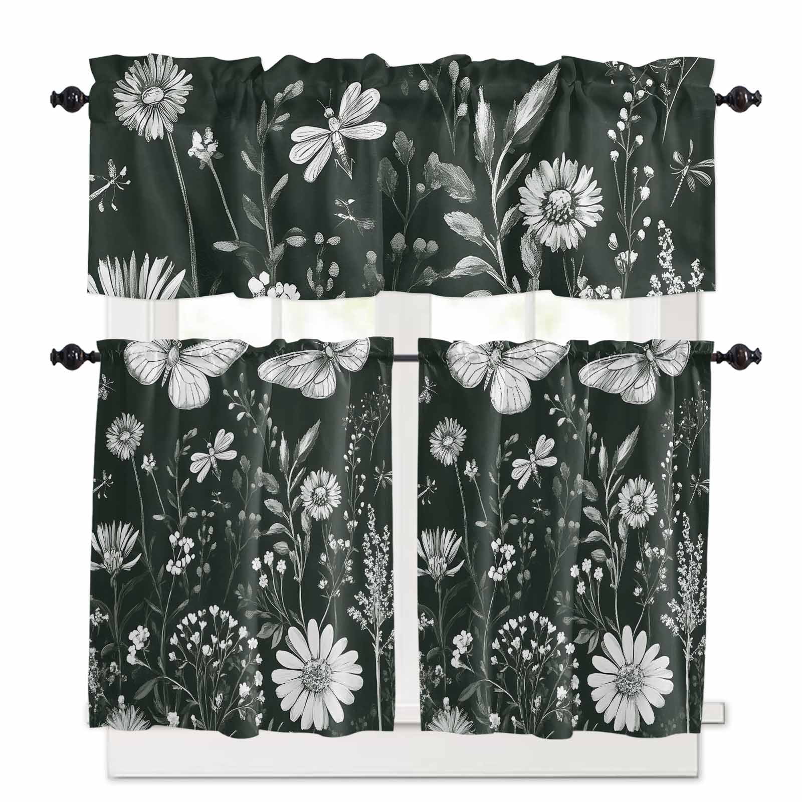 Butterfly Flower Kitchen Curtains Valances and Tiers Set of 3 Spring ...