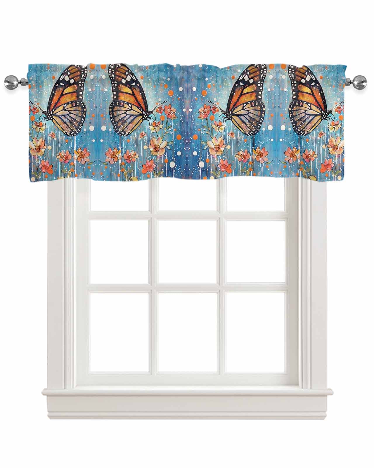 Butterfly Flower Kitchen Valances for Windows Farmhouse Linen Window ...
