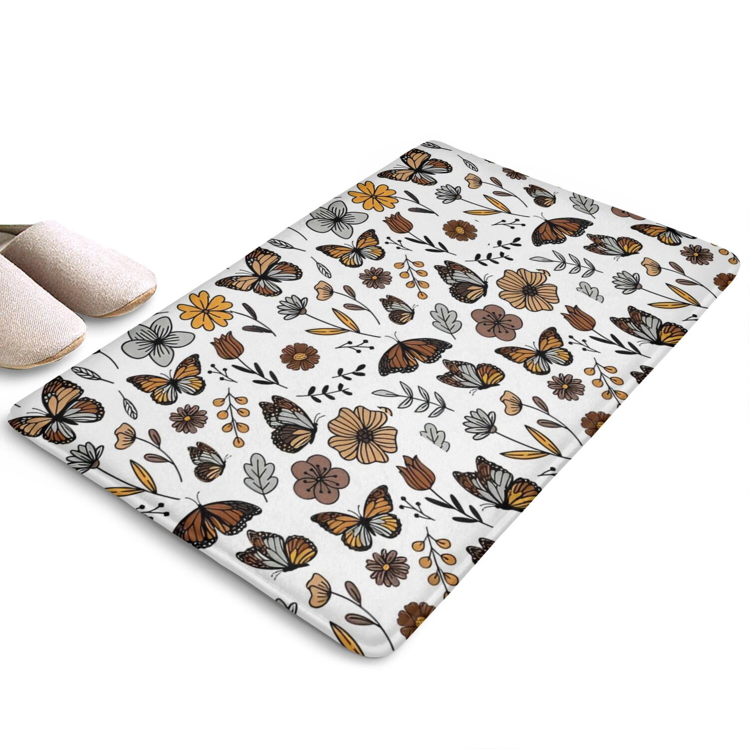 Butterfly Flower Leaf Pattern Flannel Non Slip Door Rugs,Washable Door ...