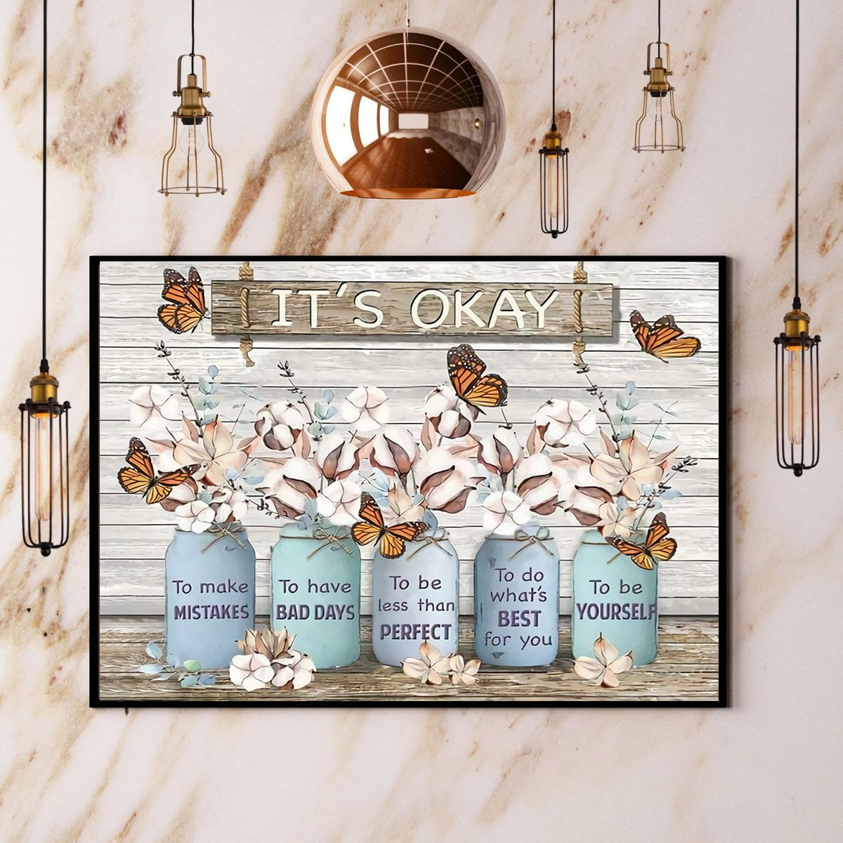 Butterfly Flower Mason Jar It'S Ok To Make Mistakes Paper Poster No ...