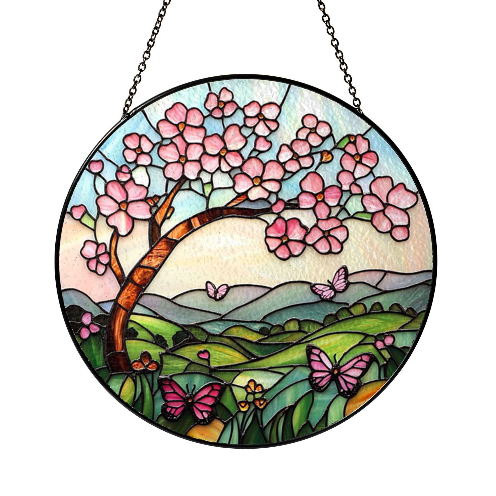 Butterfly Flower Meadow Stained Glass Style Suncatcher Window Hanging ...