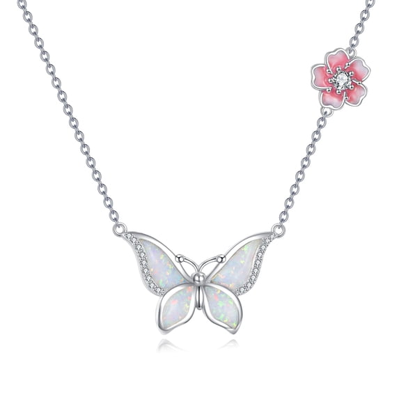 Butterfly Flower Necklace for Women Sterling Silver Opal Butterfly ...
