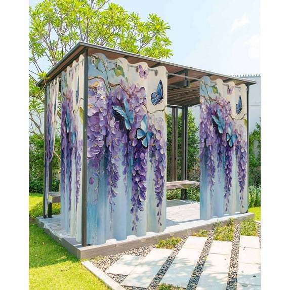 Butterfly Flower Outdoor Curtains for Patio, Purple Floral Spring Vine ...