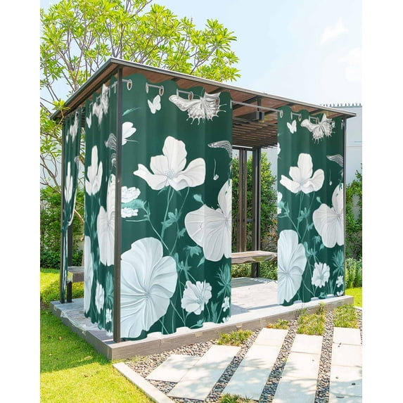 Butterfly Flower Outdoor Curtains for Patio, Spring White Floral Green ...