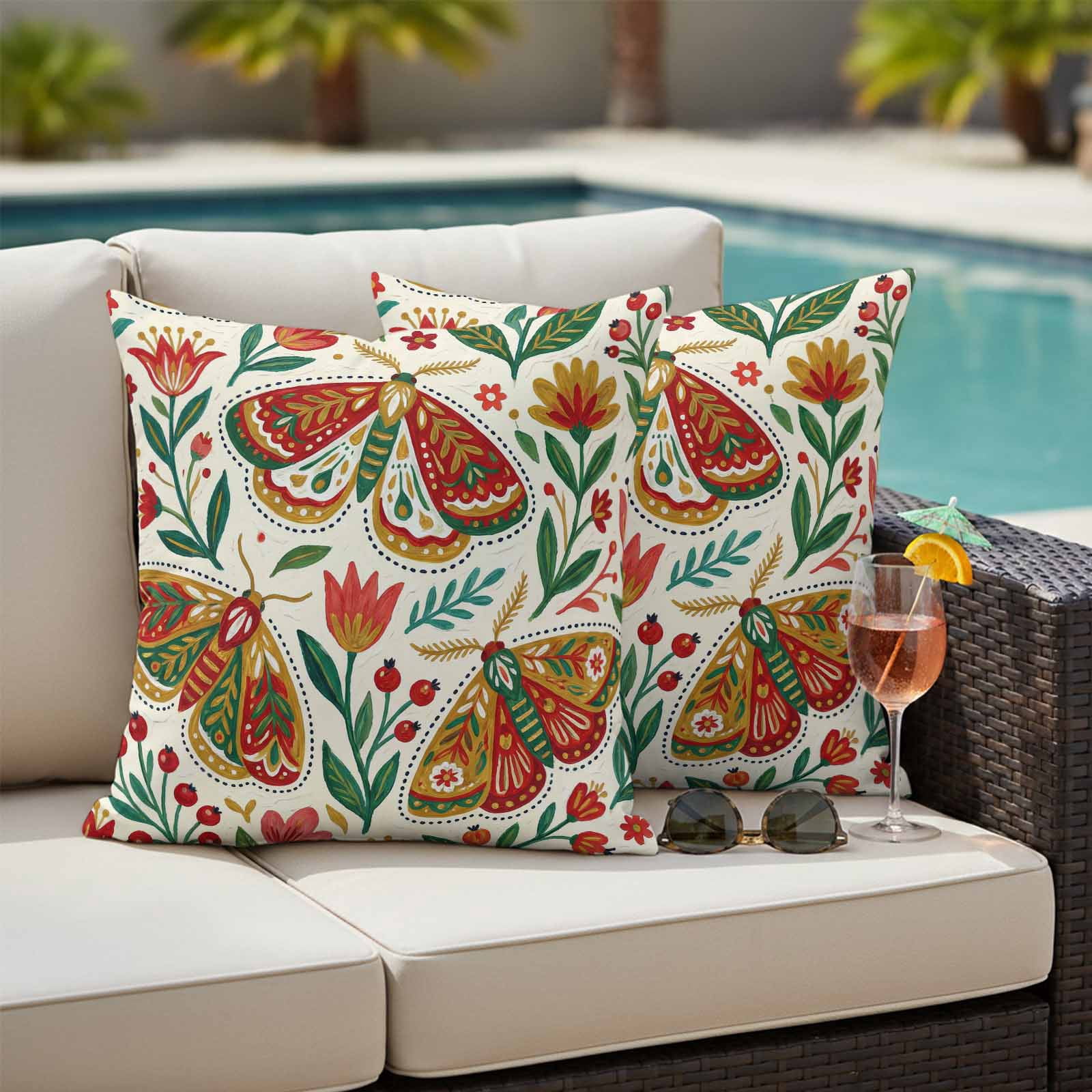 Butterfly Flower Outdoor Pillow Covers 16x16 Inch Throw Pillow Covers ...