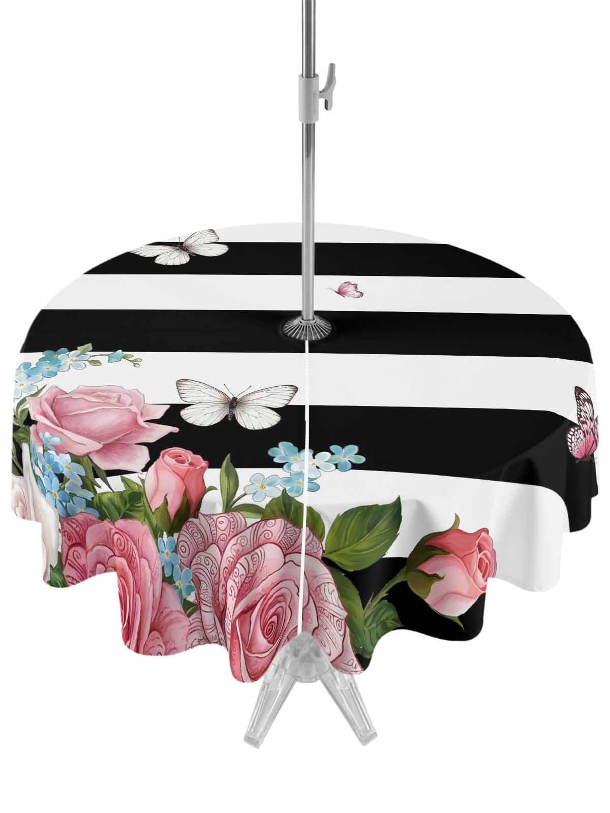 Butterfly Flower Outdoor Round Tablecloth with Umbrella Hole 54 ...