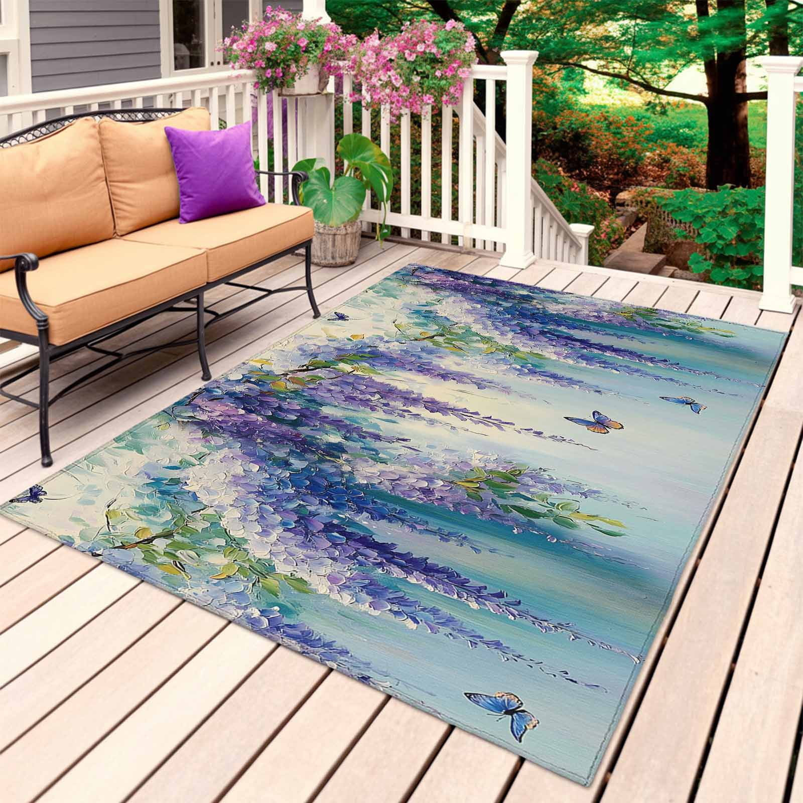 Butterfly Flower Outdoor Rug 3x5 Ft, Non Slip Washable Area Rug ...