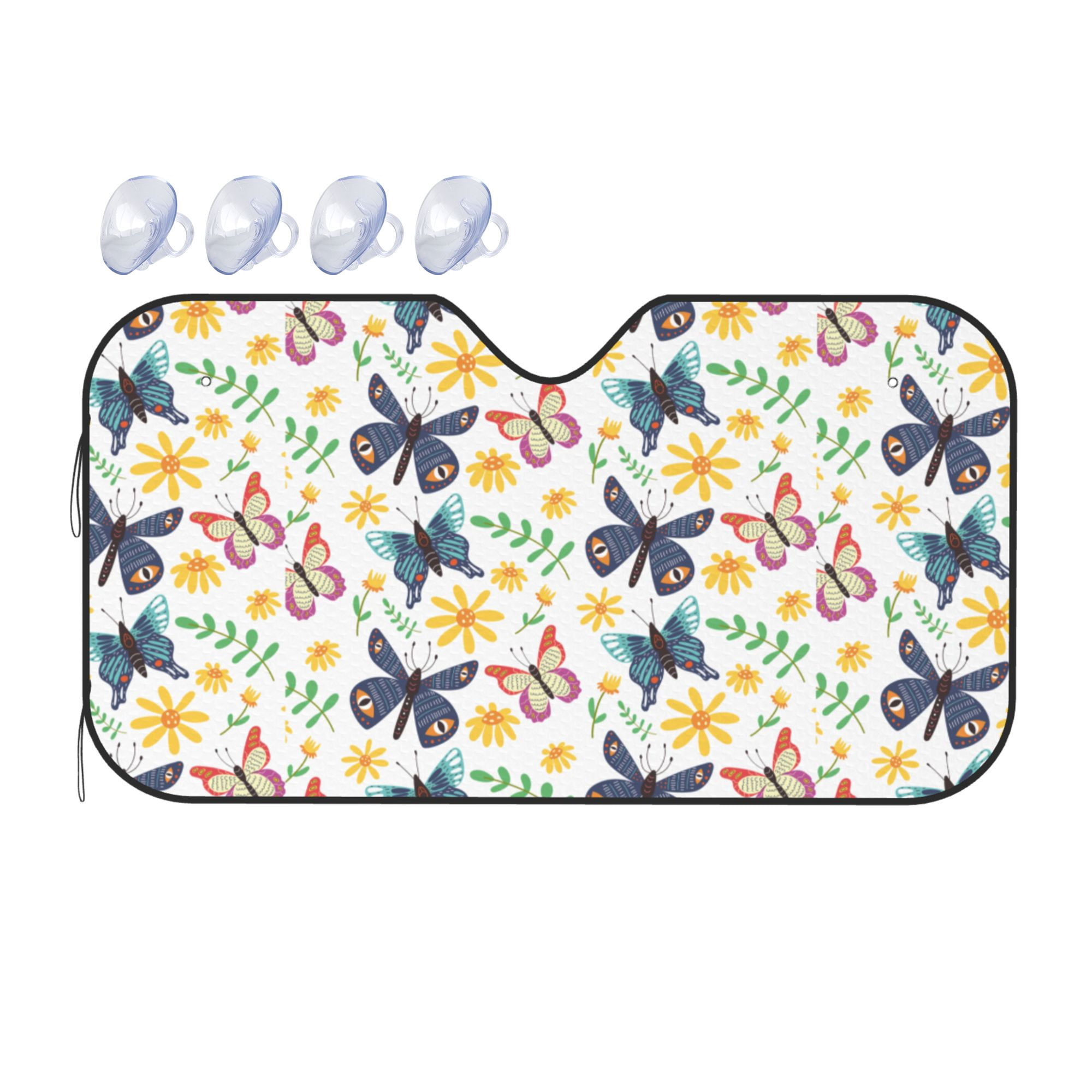 Butterfly Flower Pattern 1-Piece Car Front Window Sunshade-Foldable for ...