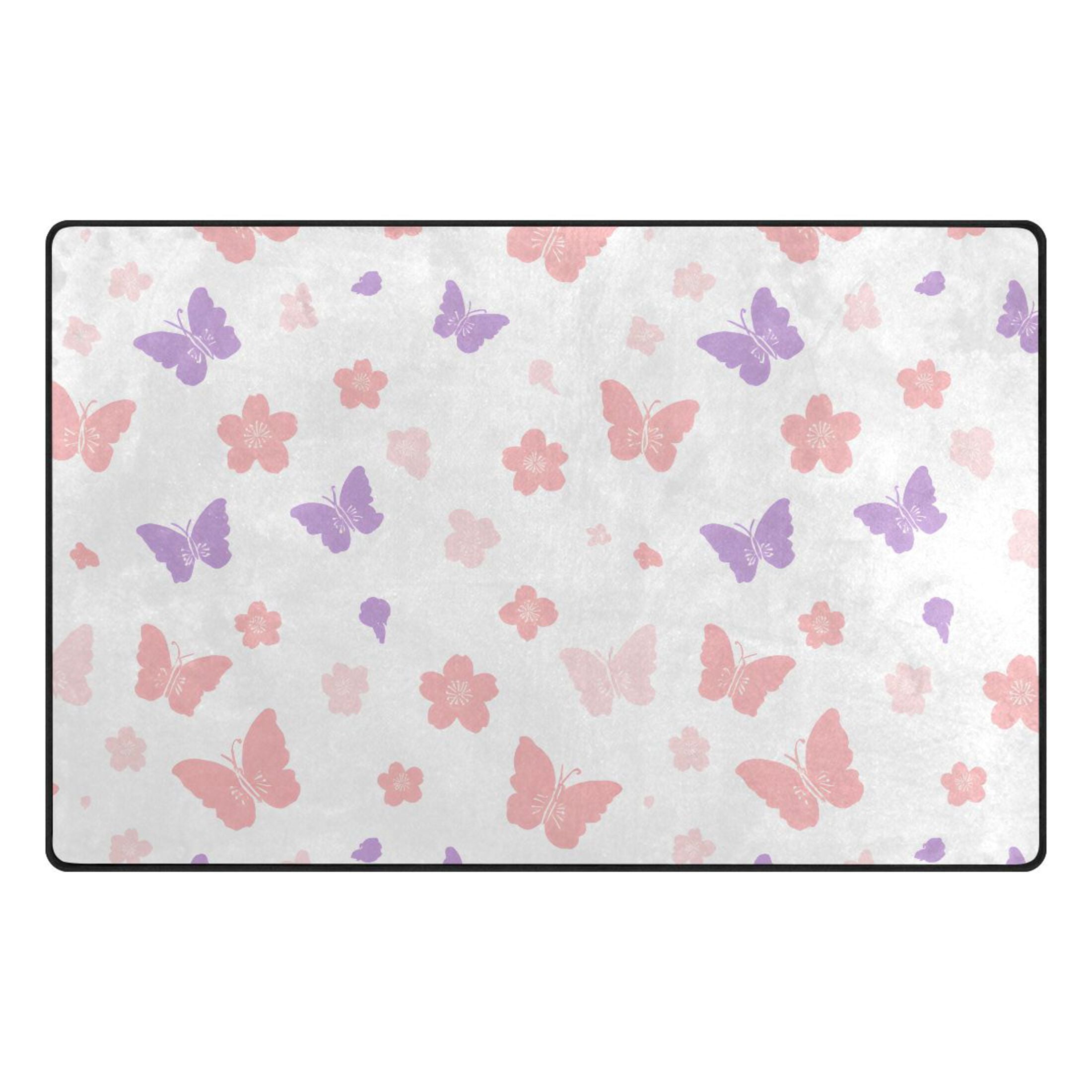 Butterfly Flower Pattern Memory Foam Area Rug 31"x20" Non Slip ...