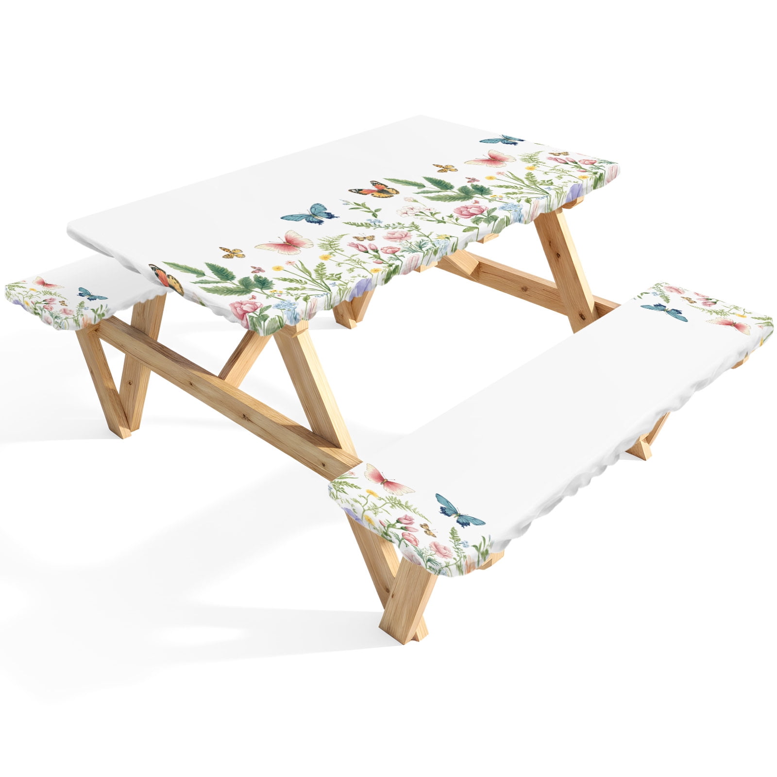 Butterfly Flower Picnic Table Cover with Bench Covers Spring Floral ...