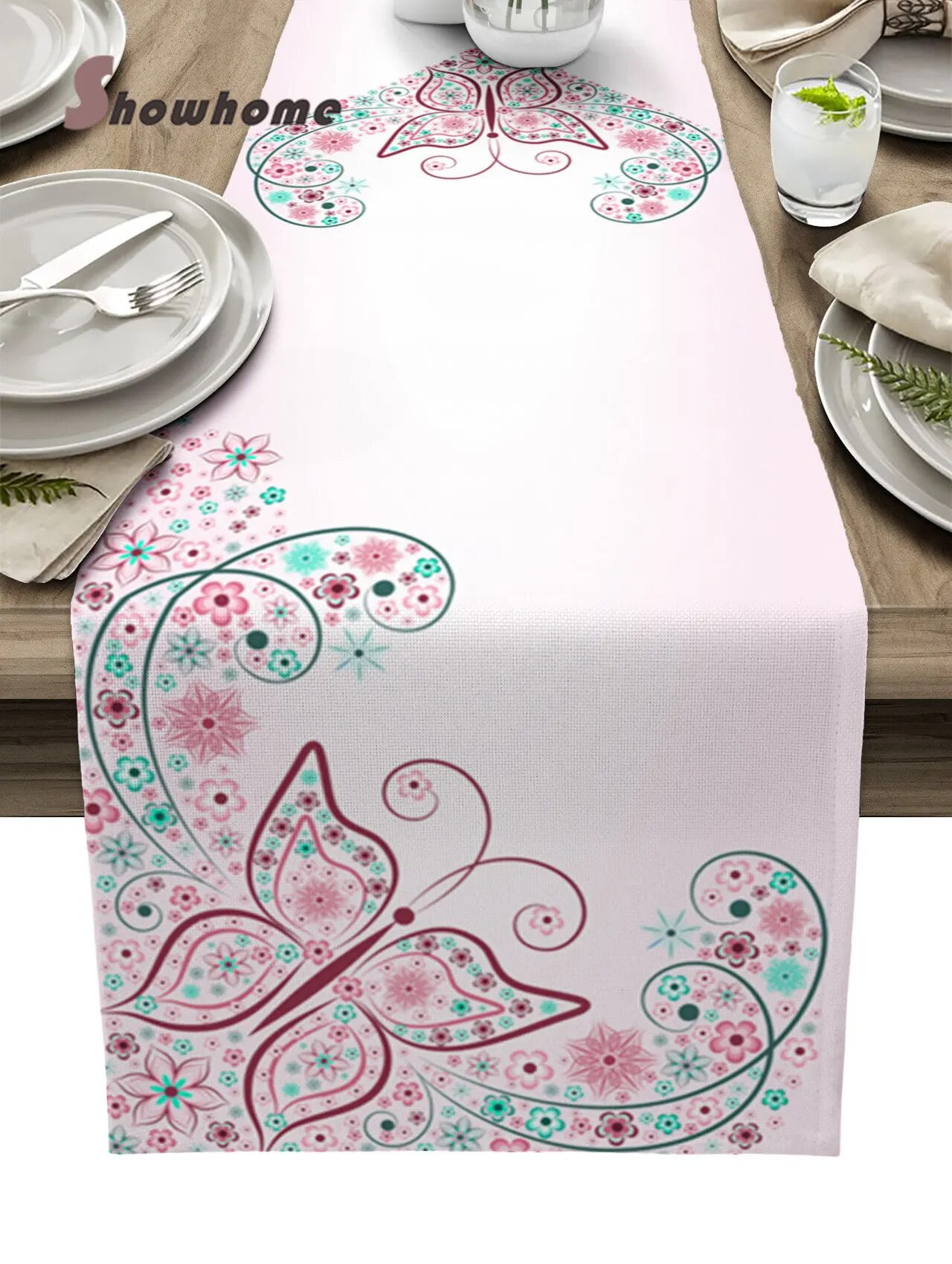 Butterfly Flower Pink Table Runner for Dining Table Wedding ration ...