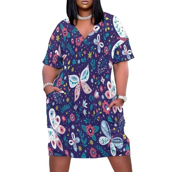 Butterfly Flower Purple Loose Pocket Dress Dresses Summer Summer ...