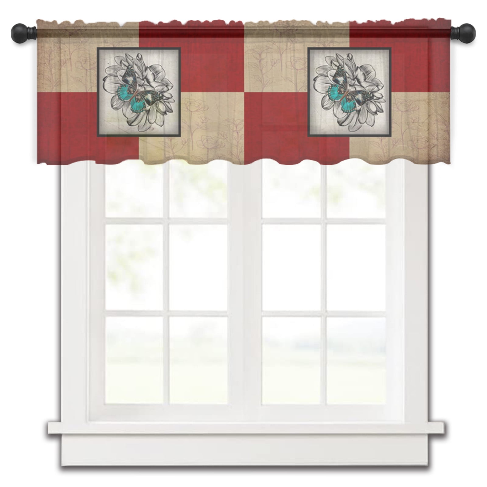 Butterfly Flower Retro Walls Kitchen Small Window Curtain Tulle Sheer Short Curtain Bedroom ...