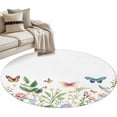 Butterfly Flower Round Area Rug 4ft Spring Floral Retro Non-Slip ...