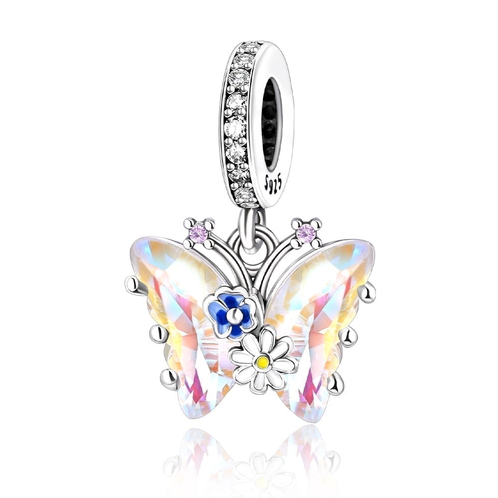Butterfly & Flower S925 Dangle Charm for Women Bracelet Necklace ...