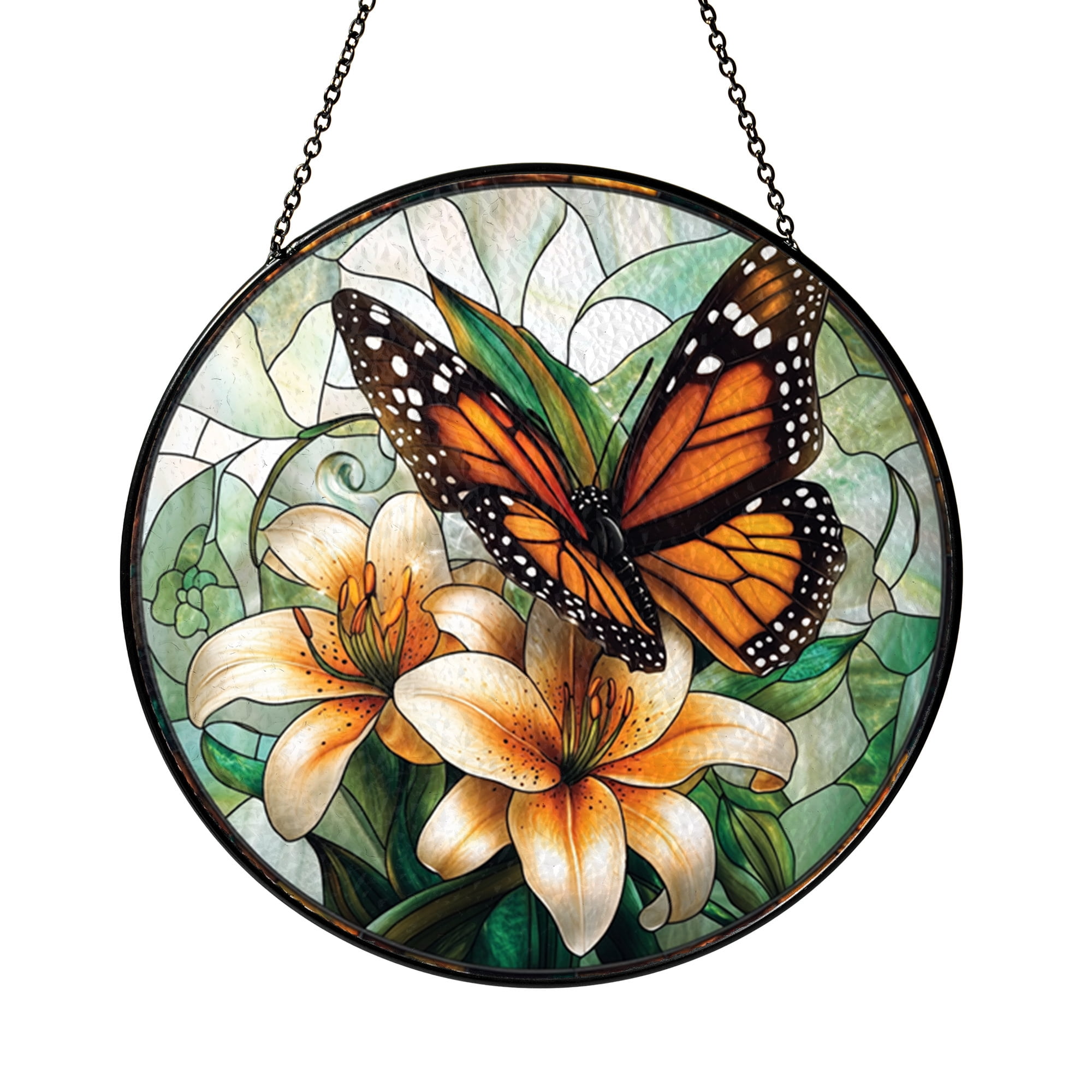 Butterfly Flower Scene Stained Glass Style Window Suncatcher ...