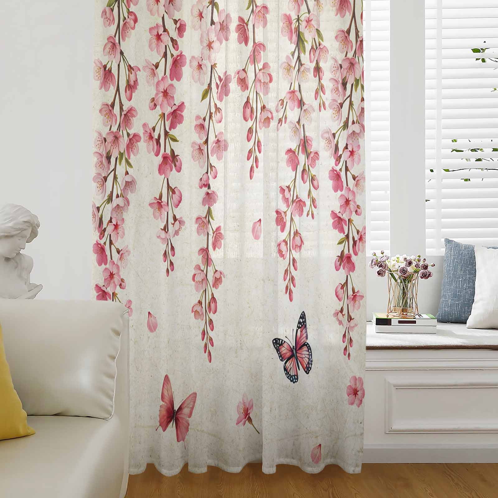 Butterfly Flower Semi Sheer Curtains Drapes for Living Room,Bedroom ...
