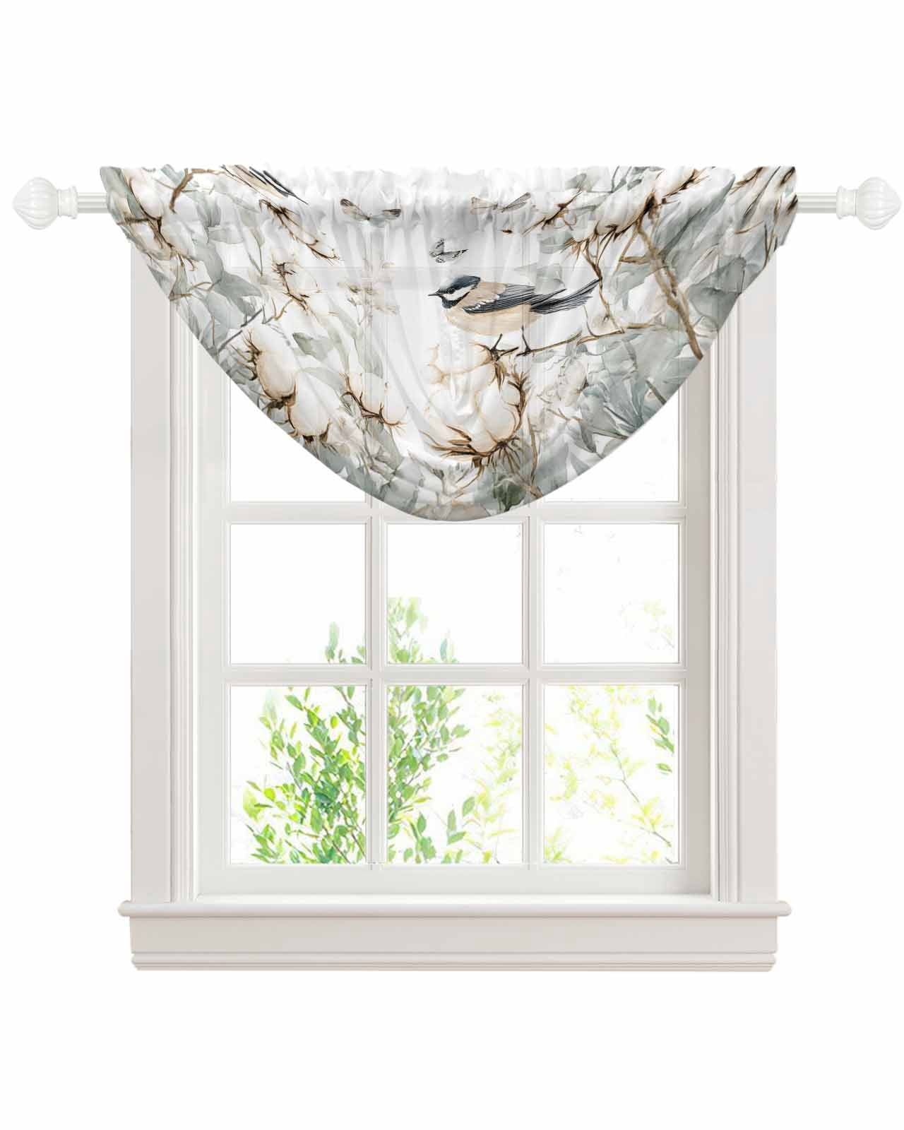 Butterfly Flower Sheer Waterfall Valance Curtains for Window, Cotton ...