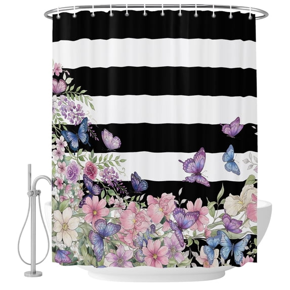 Butterfly Flower Shower Curtain for Bathroom, Watercolor Pink Rose ...