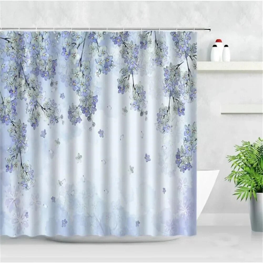 Butterfly Flower Shower Curtain Purple Floral Lavender Vine Watercolor ...