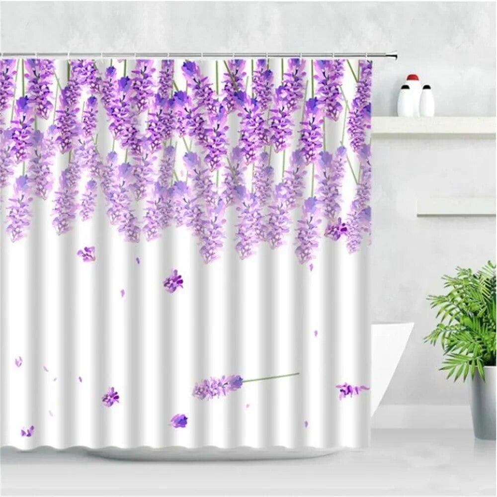 Butterfly Flower Shower Curtain Purple Floral Lavender Vine Watercolor ...