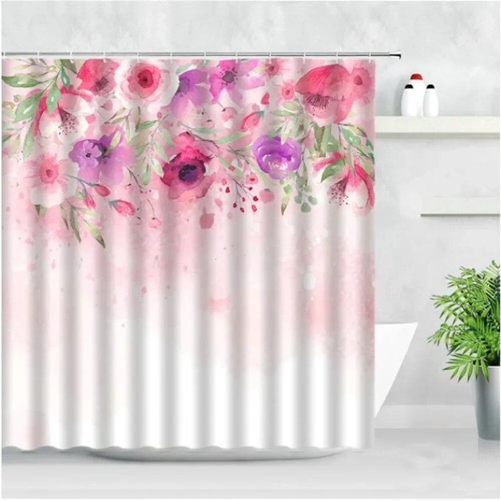 Butterfly Flower Shower Curtain Purple Floral Lavender Vine Watercolor ...