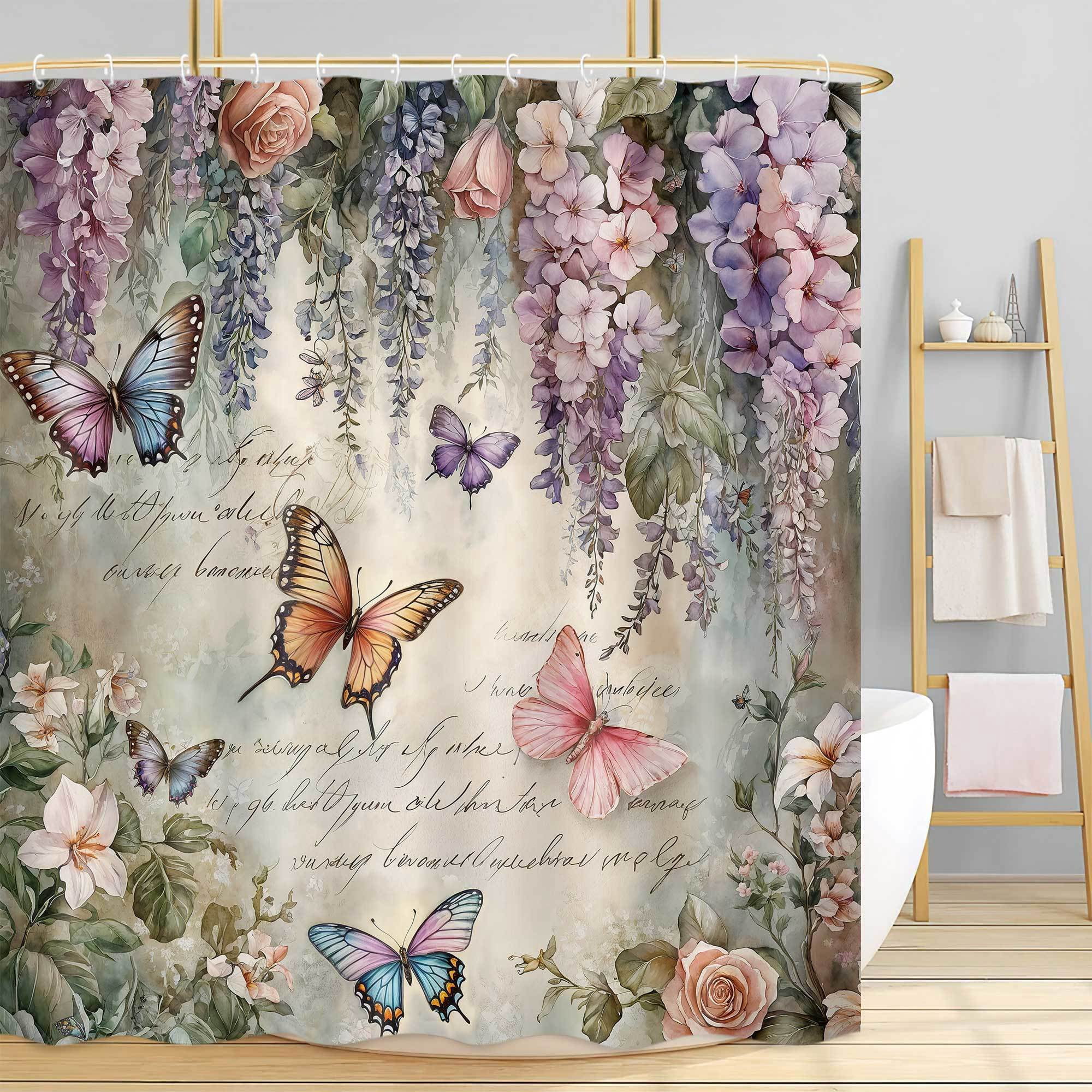 Butterfly Flower Shower Curtain, Vintage Floral Cortinas Para Baño ...