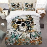 Butterfly Flower Skull Bedding Set 3D King Queen Duvet Cover Pillow ...