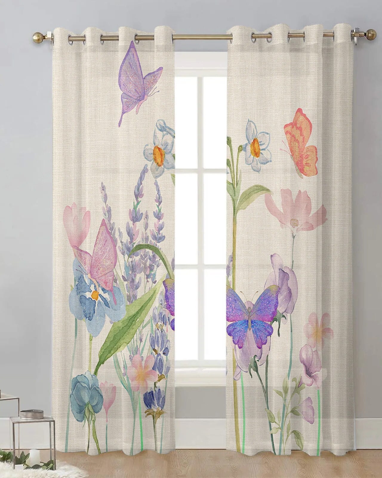 Butterfly Flower Spring Luxury Tulle Curtains for Living Room Sheer ...