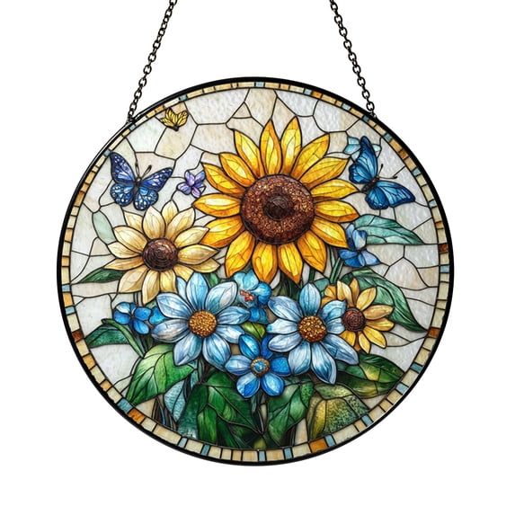 Butterfly Flower Stained Glass Style Suncatcher – Decorative Floral ...