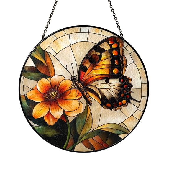 Butterfly and Flower Stained Glass Style Window Suncatcher Hanging ...