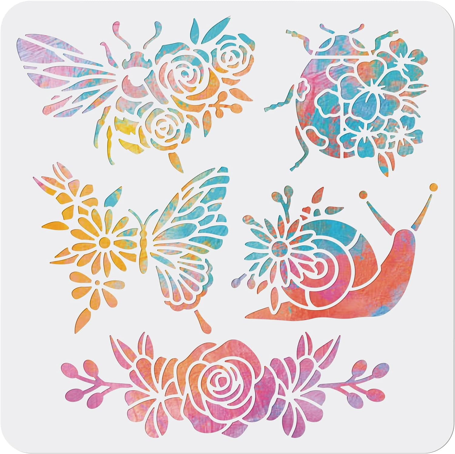 Butterfly Flower Stencil Bee Snail Ladybug Painting Stencils 11.8×11 ...