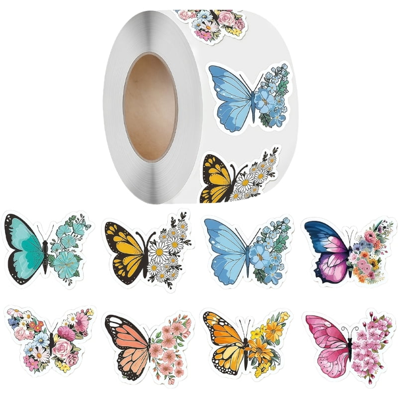 Butterfly Flower Sticker Rolls Butterfly Giftwrap Decal Gift Tages ...