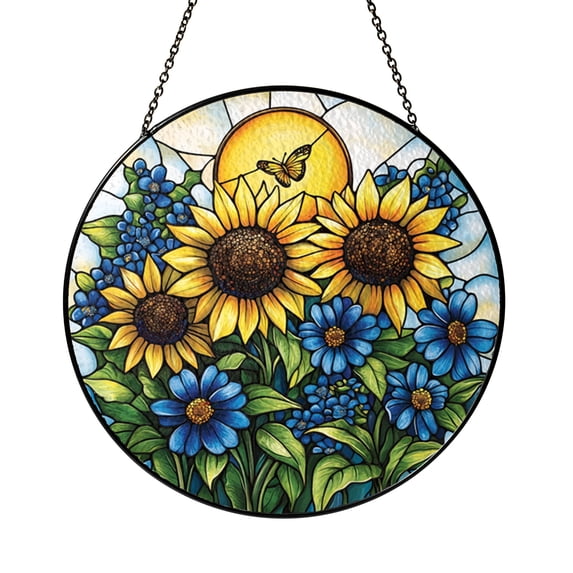 Butterfly Flower Suncatcher Window Hanging, Vibrant Stained Glass Style ...
