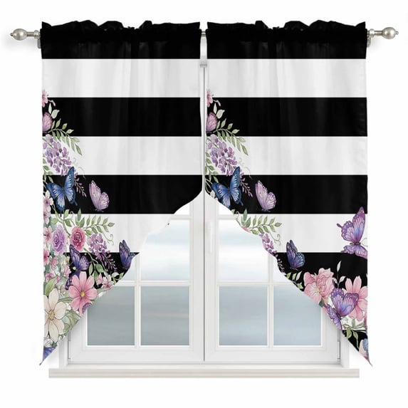 Butterfly Flower Swag Curtain Valance for Window 2 Panels Watercolor ...
