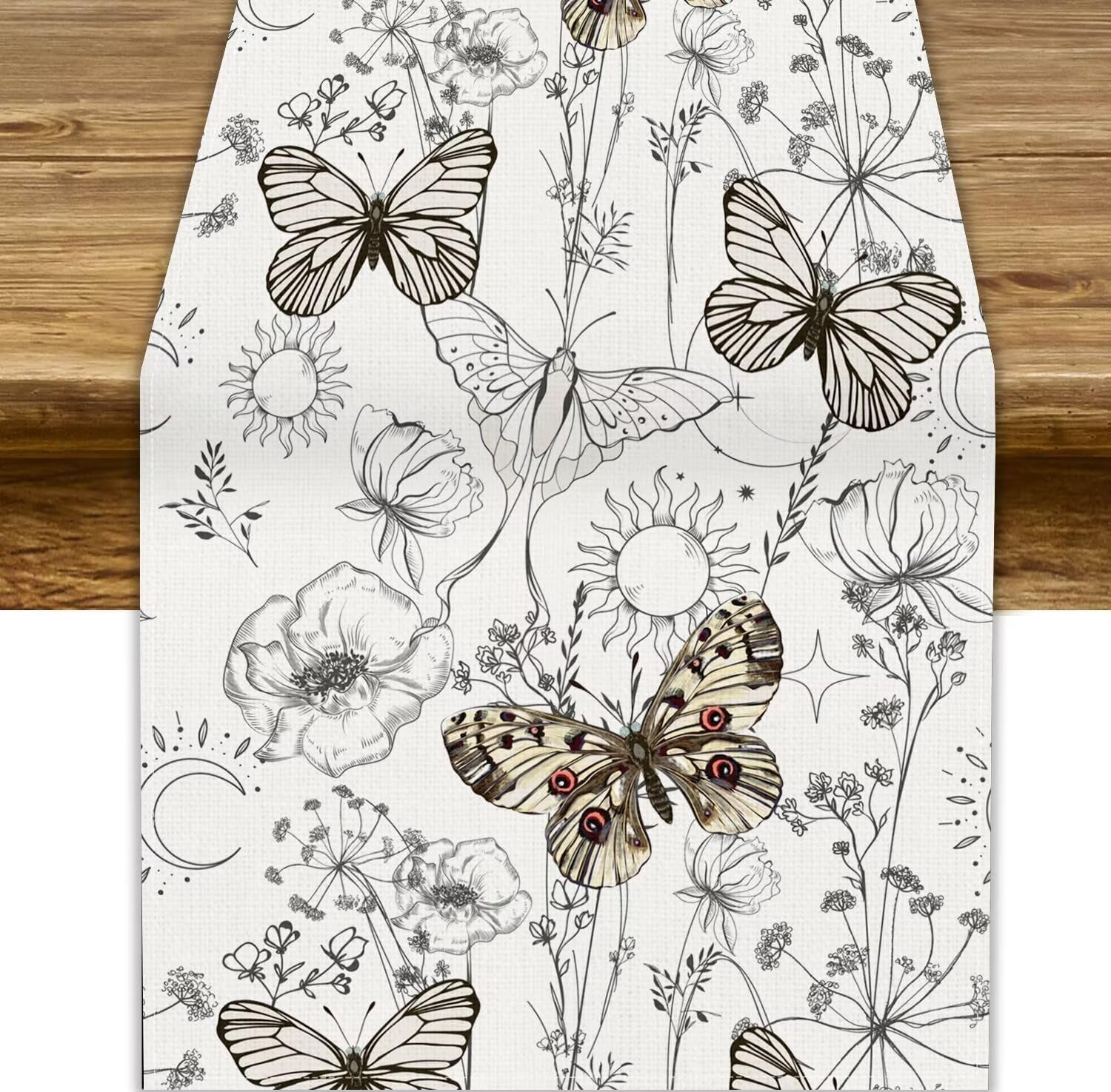 Butterfly Flower Table Runner,Beautiful Stylish Floral Plants Pattern ...